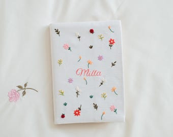 Hand Embroidered Custom Book Cover, Personalized Fabric Book Sleeve ...