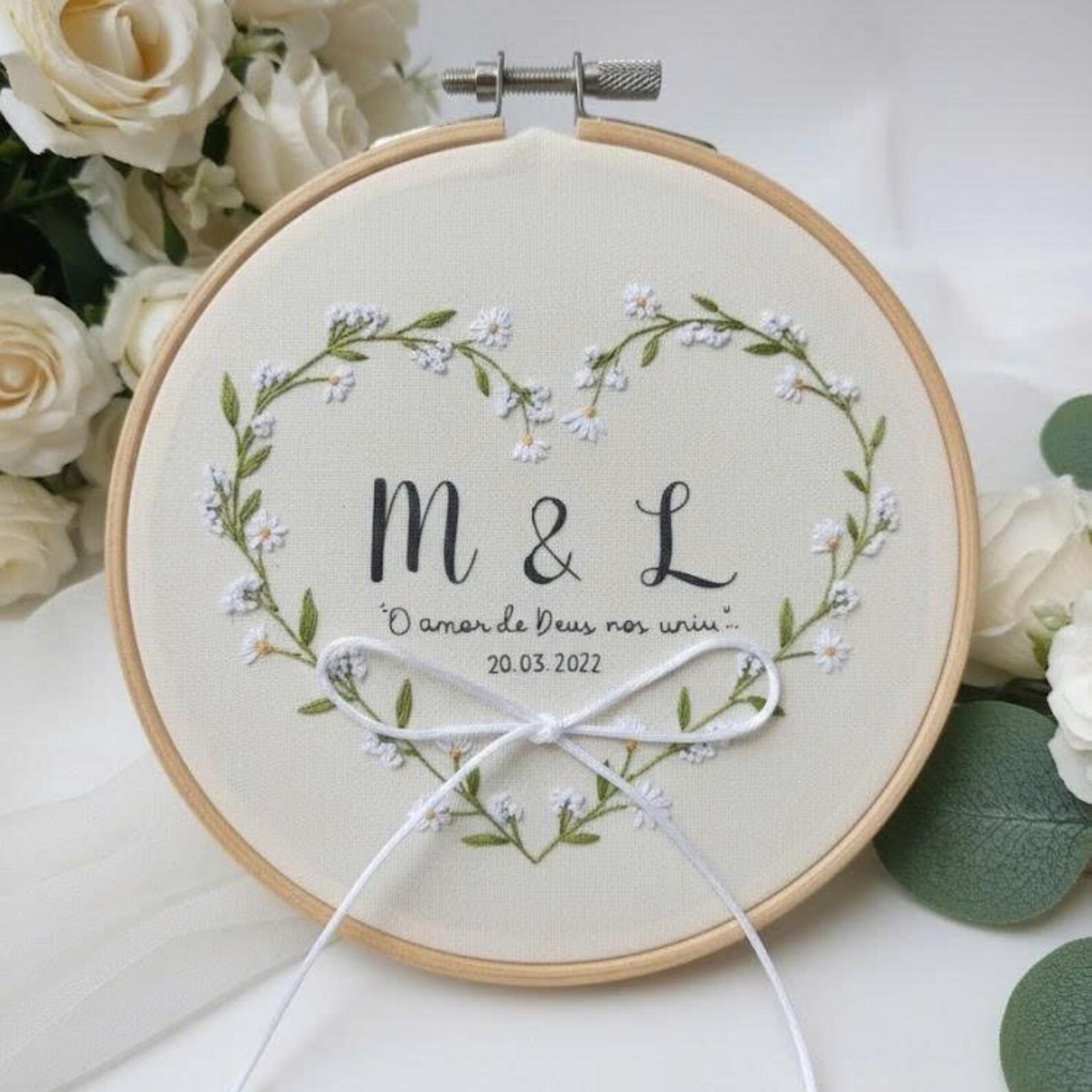 Custom Embroidered Wedding Hoop Art – Personalized Ring Bearer Hoop ...