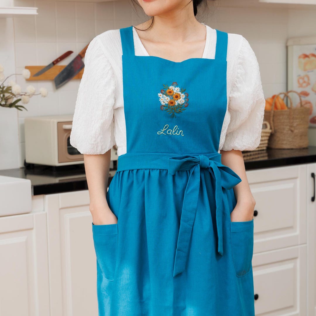 Floral Embroidered Apron for Women, Personalized Hand-embroidered Apron ...