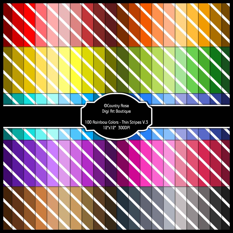100 Rainbow Colors Thin Stripes V.3 Digital Paper Pack - Etsy