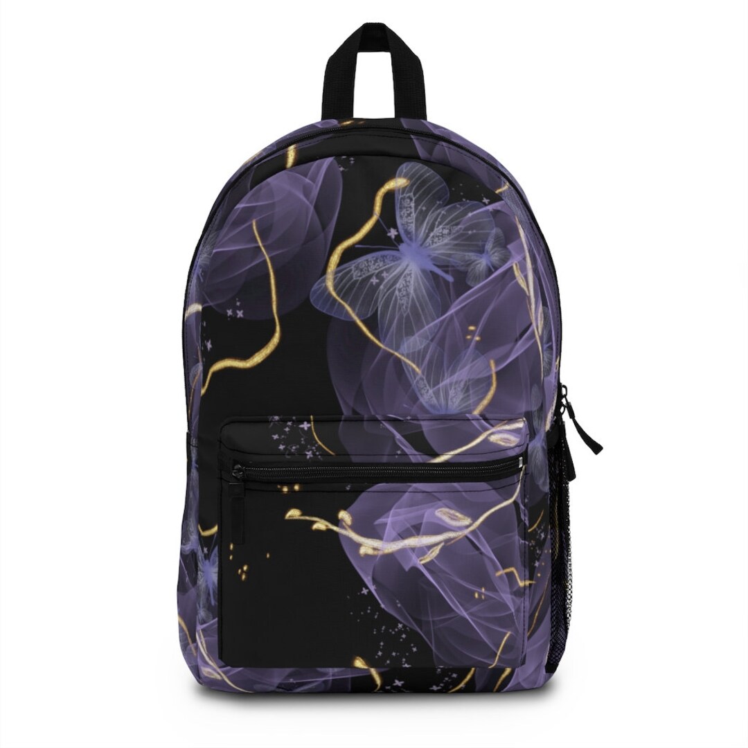 Splash Backpack/black Purple Gold Color Backpack/purple Butterflies ...