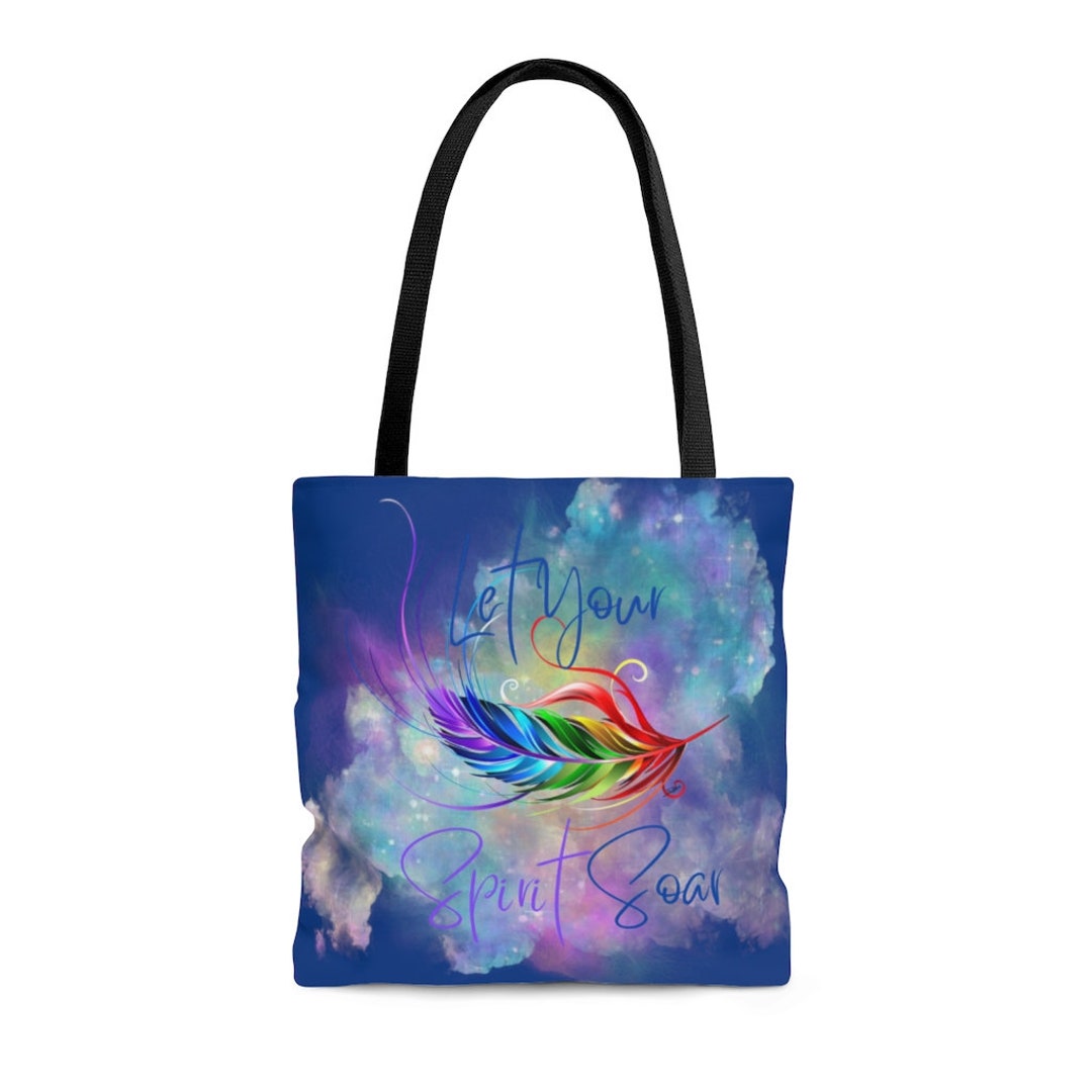 Rainbow Feathers Tote Bag/feather/beach Bag/shopping Bag/women Bag/girl ...