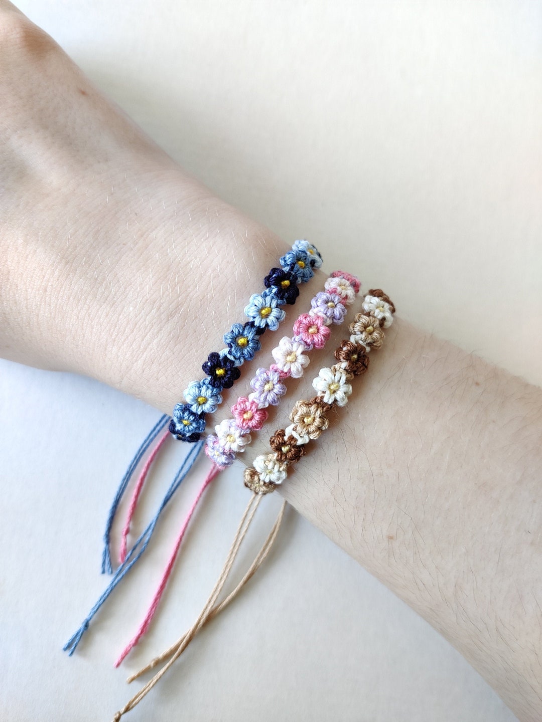 Multicolour Daisy Chain Flower Macrame Bracelet, Spring/summer ...