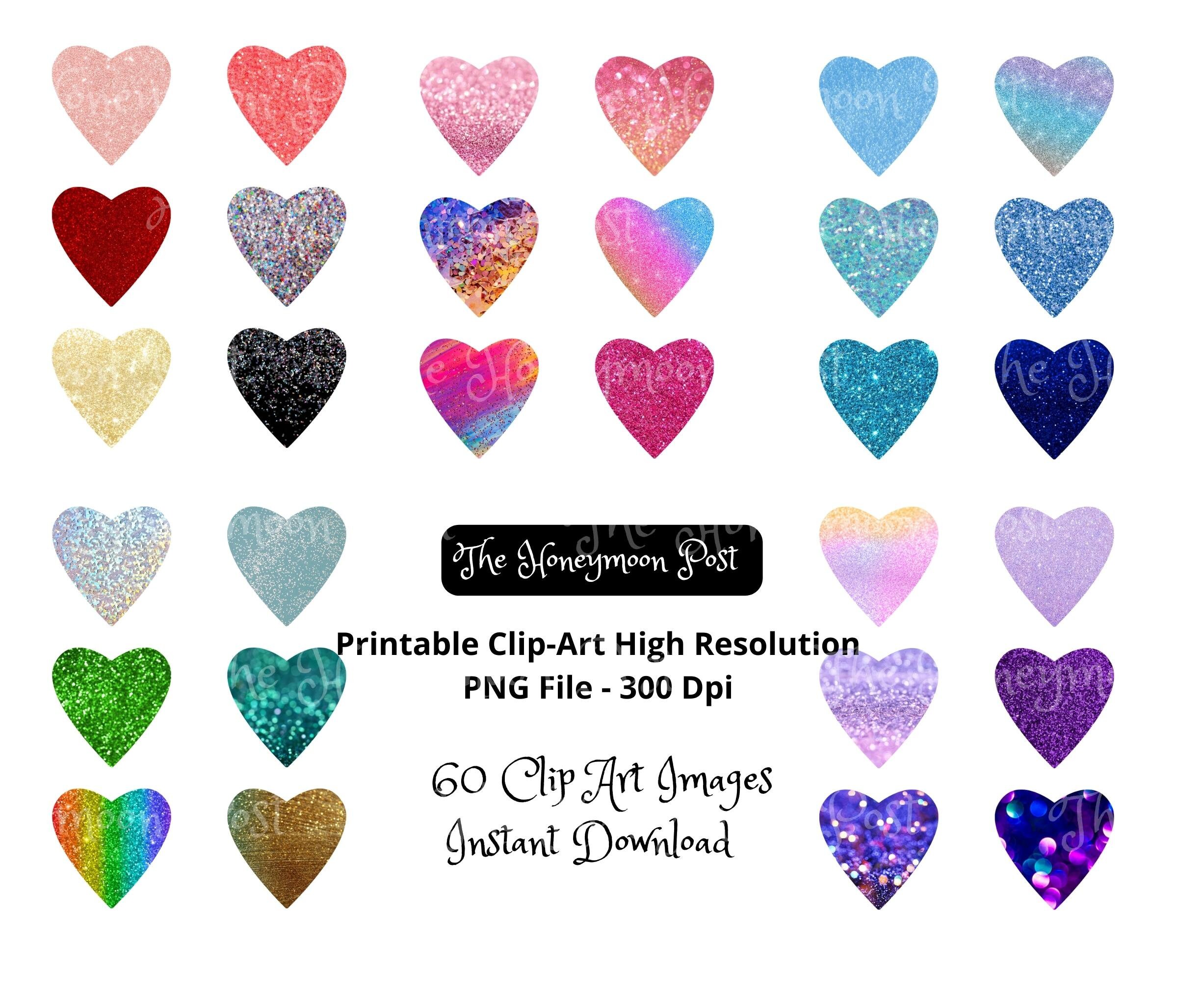 Instant Download Clip Art, 60 Glitter Hearts & Stars, Rainbow Colors ...