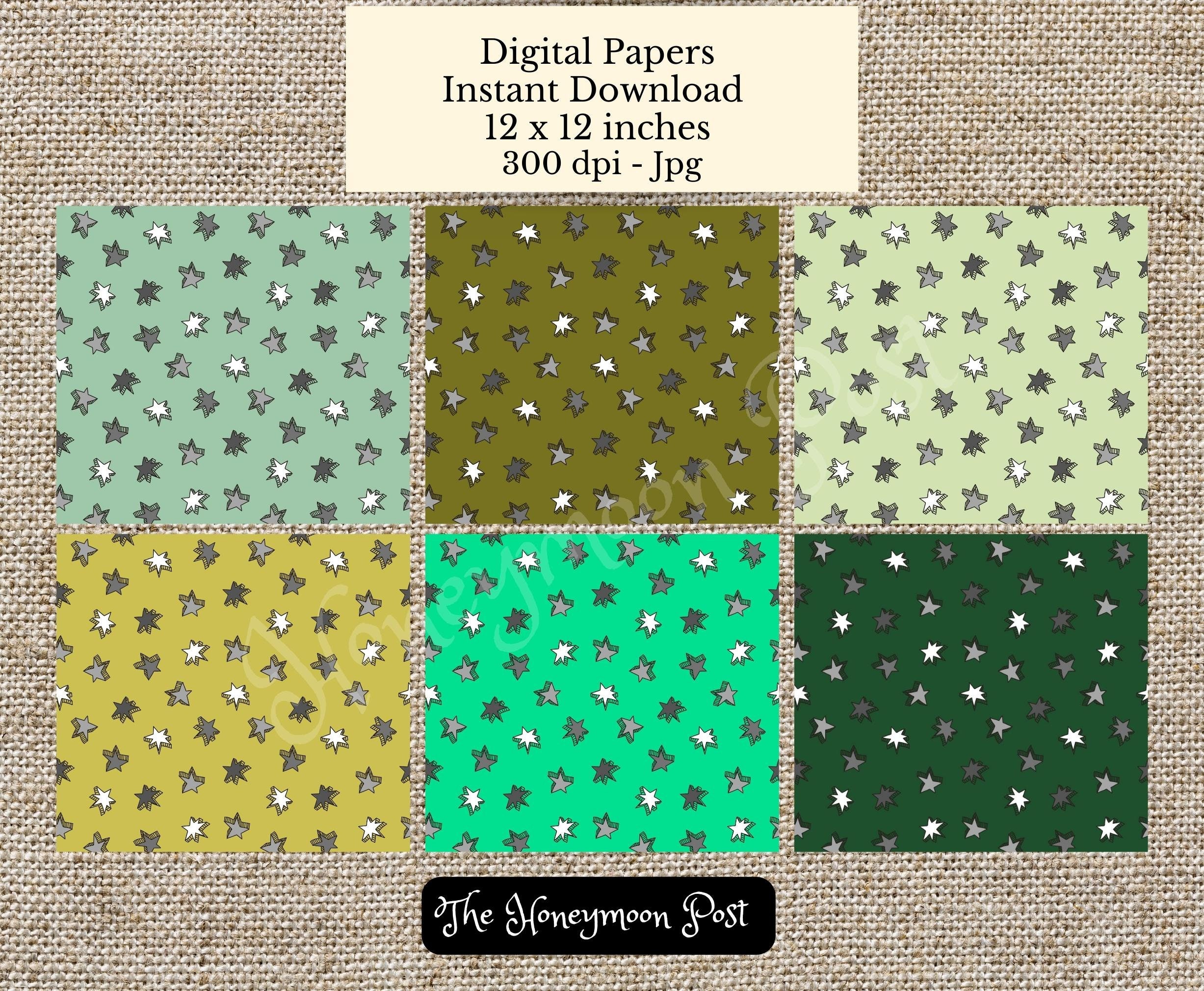 Instant Download Doodle Stars Digital Image Paper Pack 12 Green Shades ...