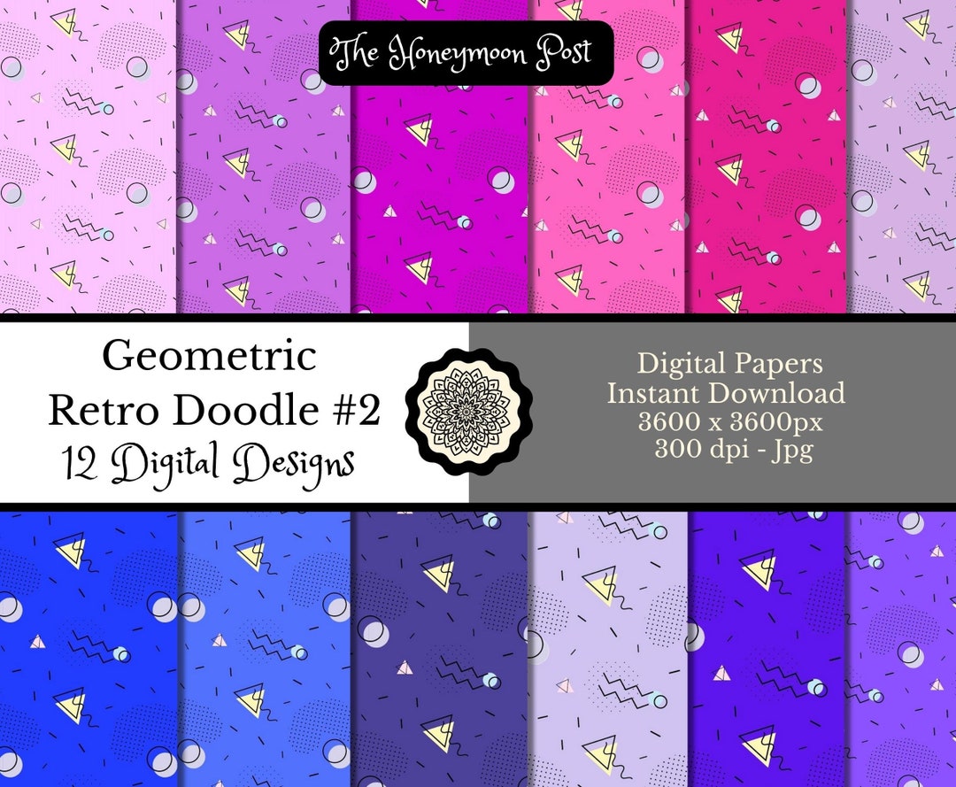 Instant Download Retro 1980s Digital Paper, 12 Sheets Pink Purple ...