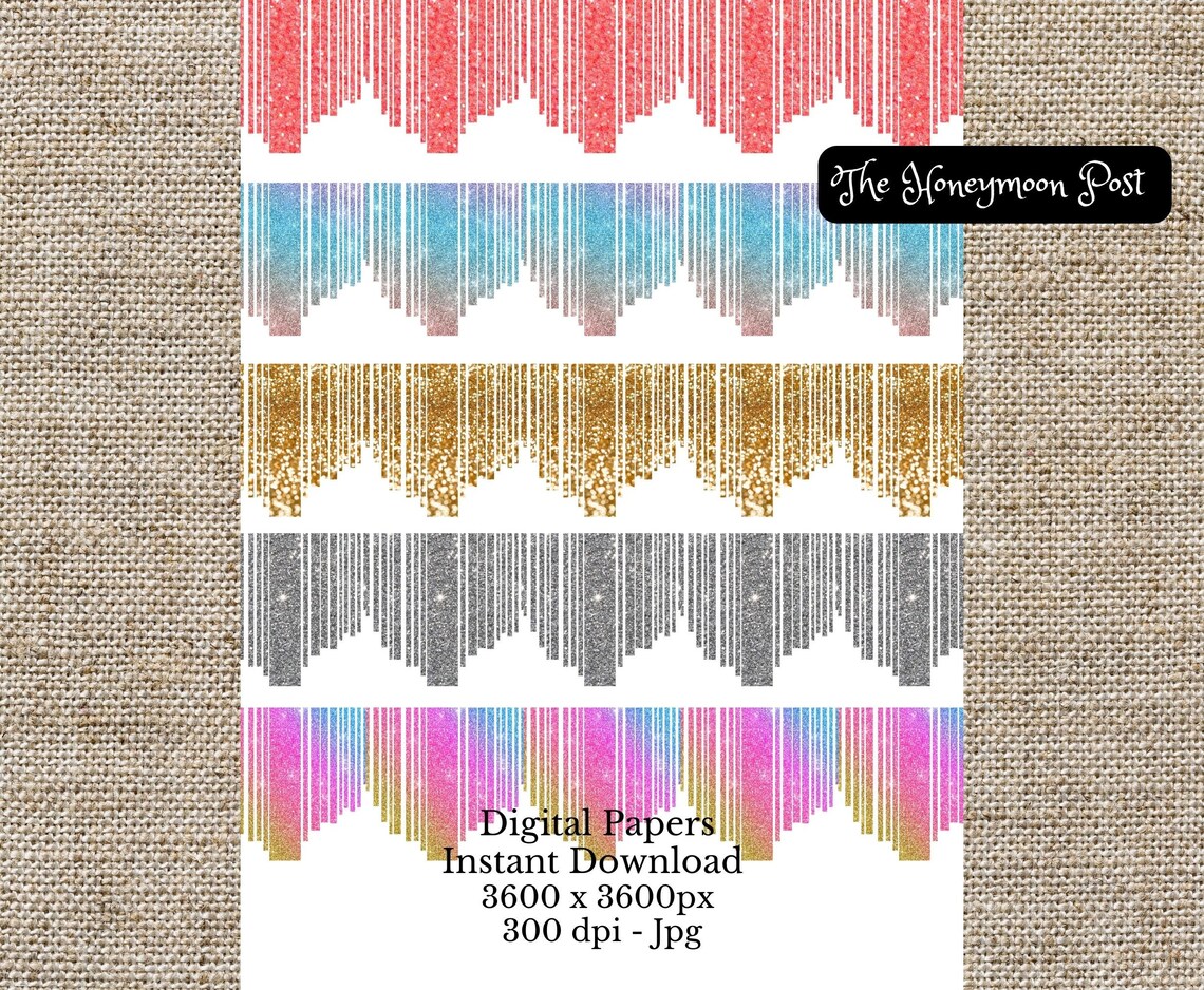 Instant Download Glitter Border Paper Pack 28 Sheets Rainbow | Etsy
