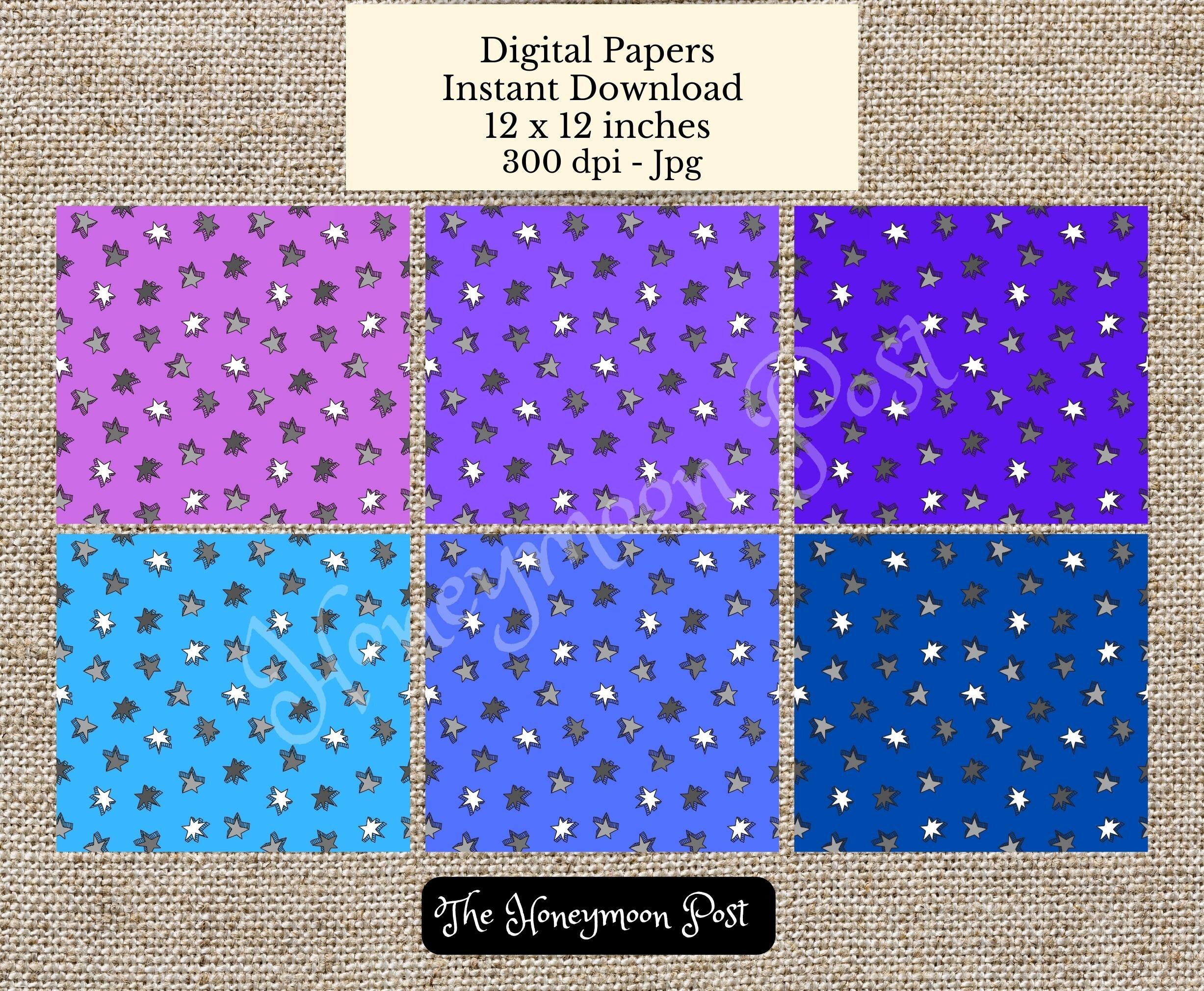 Instant Download Doodle Stars Digital Image Paper Pack 12 Blue & Purple ...