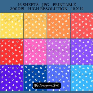 Instant Download Dog Paw Prints Paper Pack, 16 Sheets Background Paper ...