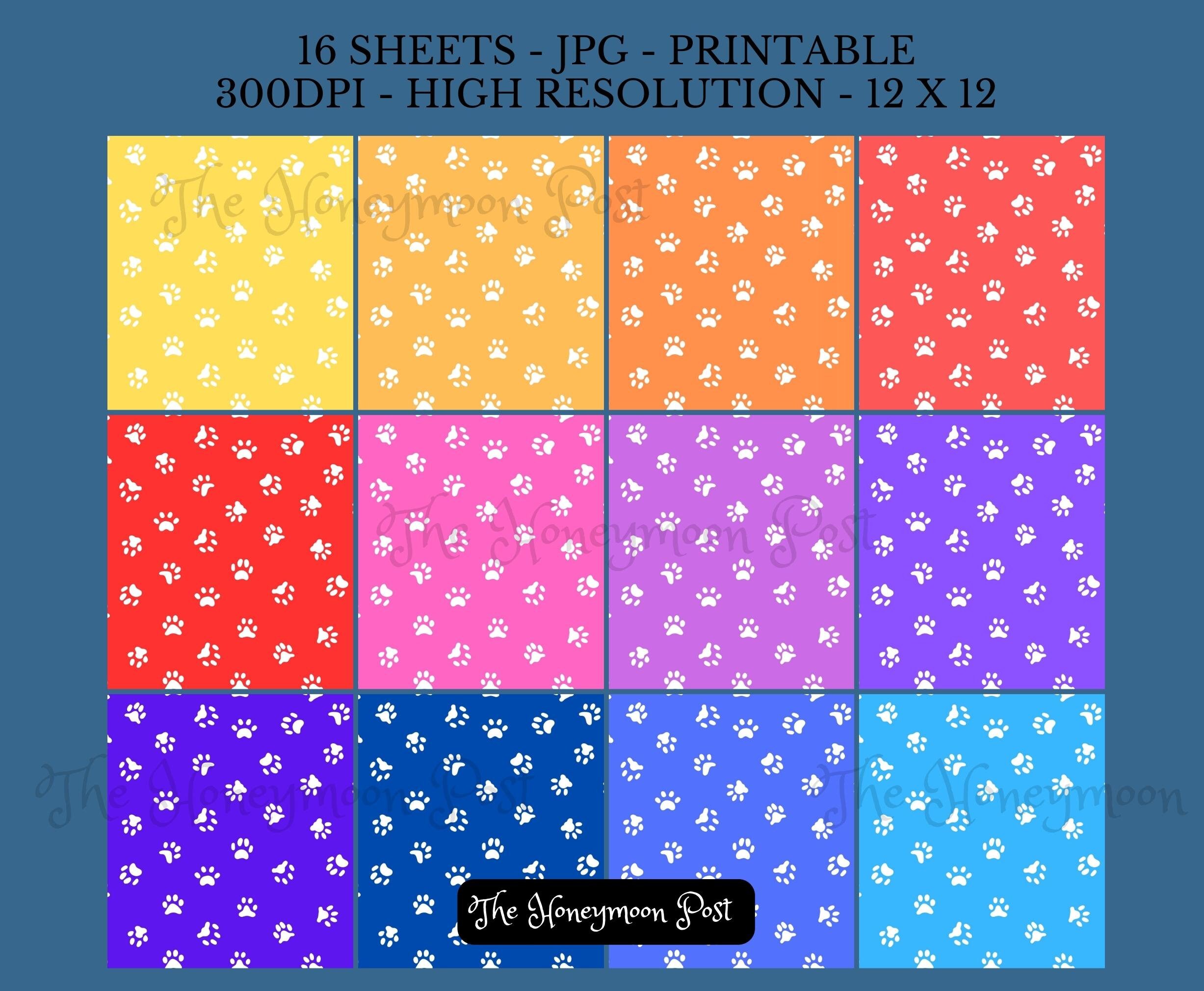 Instant Download Dog Paw Prints Paper Pack, 16 Sheets Background Paper ...
