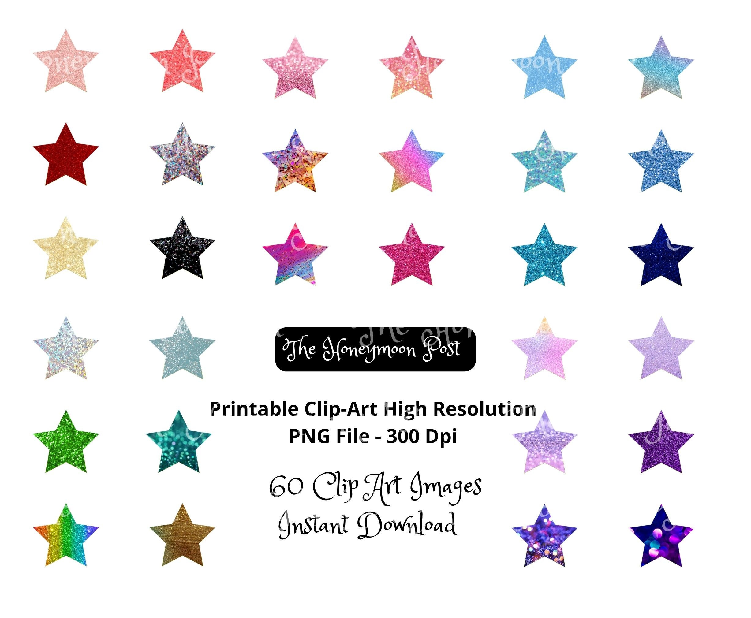 Instant Download Clip Art, 60 Glitter Hearts & Stars, Rainbow Colors ...