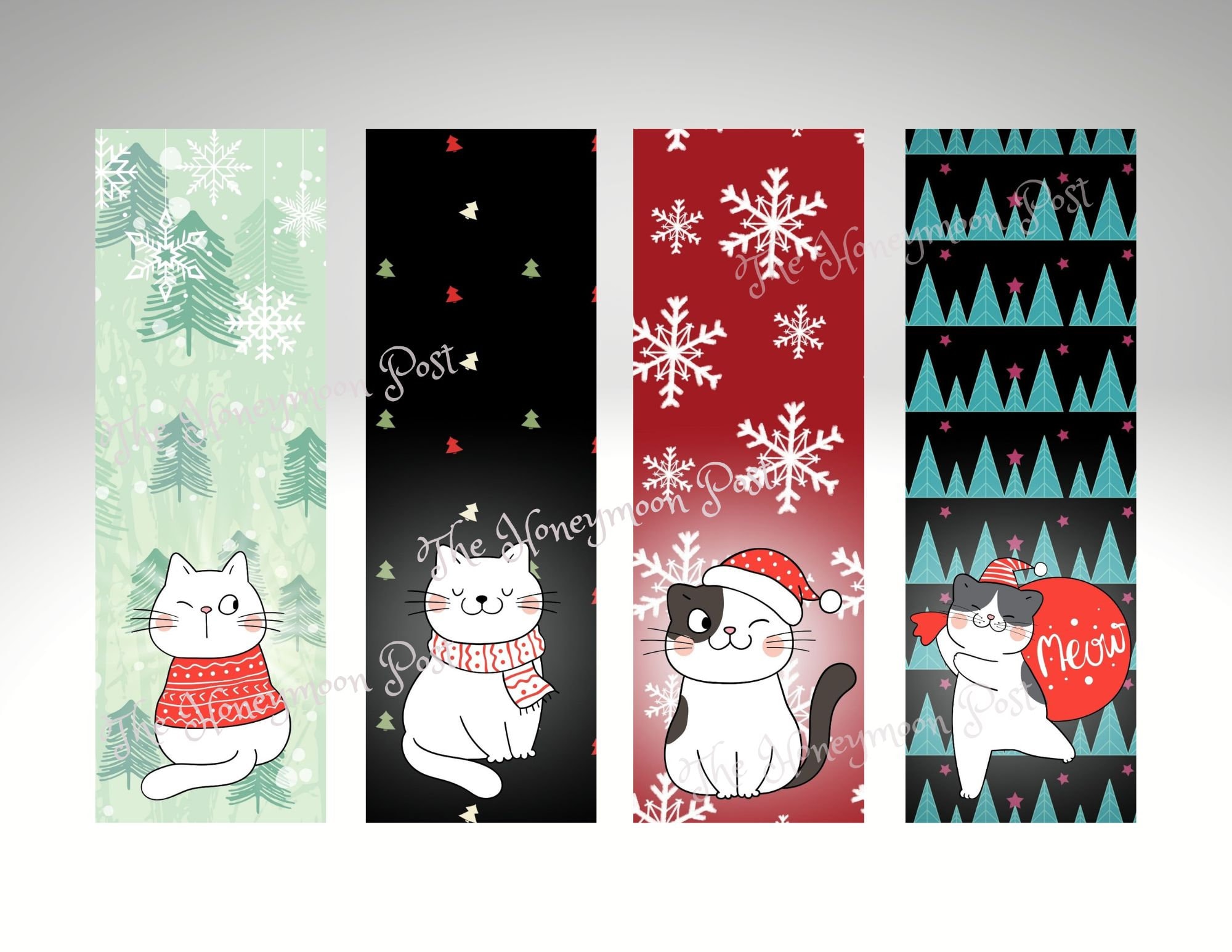 Instant Download Printable Bookmarks, Cute Christmas Cats Bookmarks ...