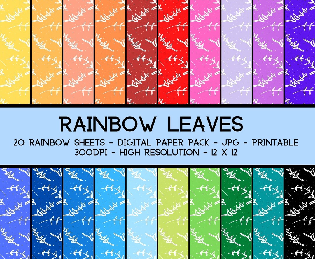 Instant Digital Download Paper Pack Rainbow Leaves 20 Images Rainbow ...
