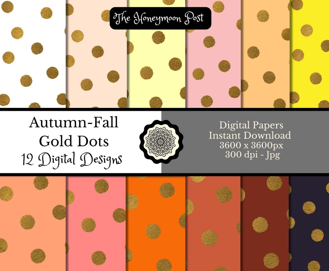 Instant Download, Gold Polka Dots Digital Image Paper 12 Autumn Shades ...