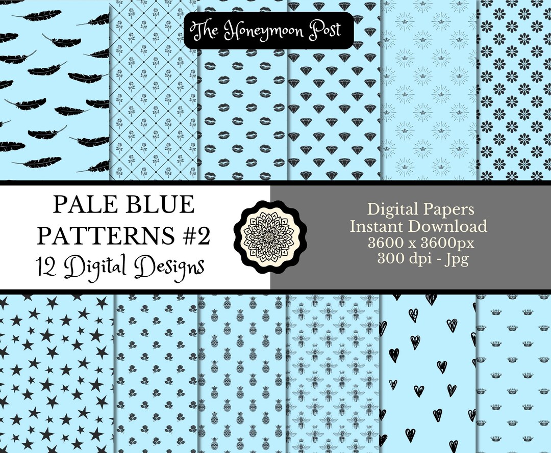 Instant Download Pale Blue Digital Paper, 12 Sheets, Mixed Patterns ...