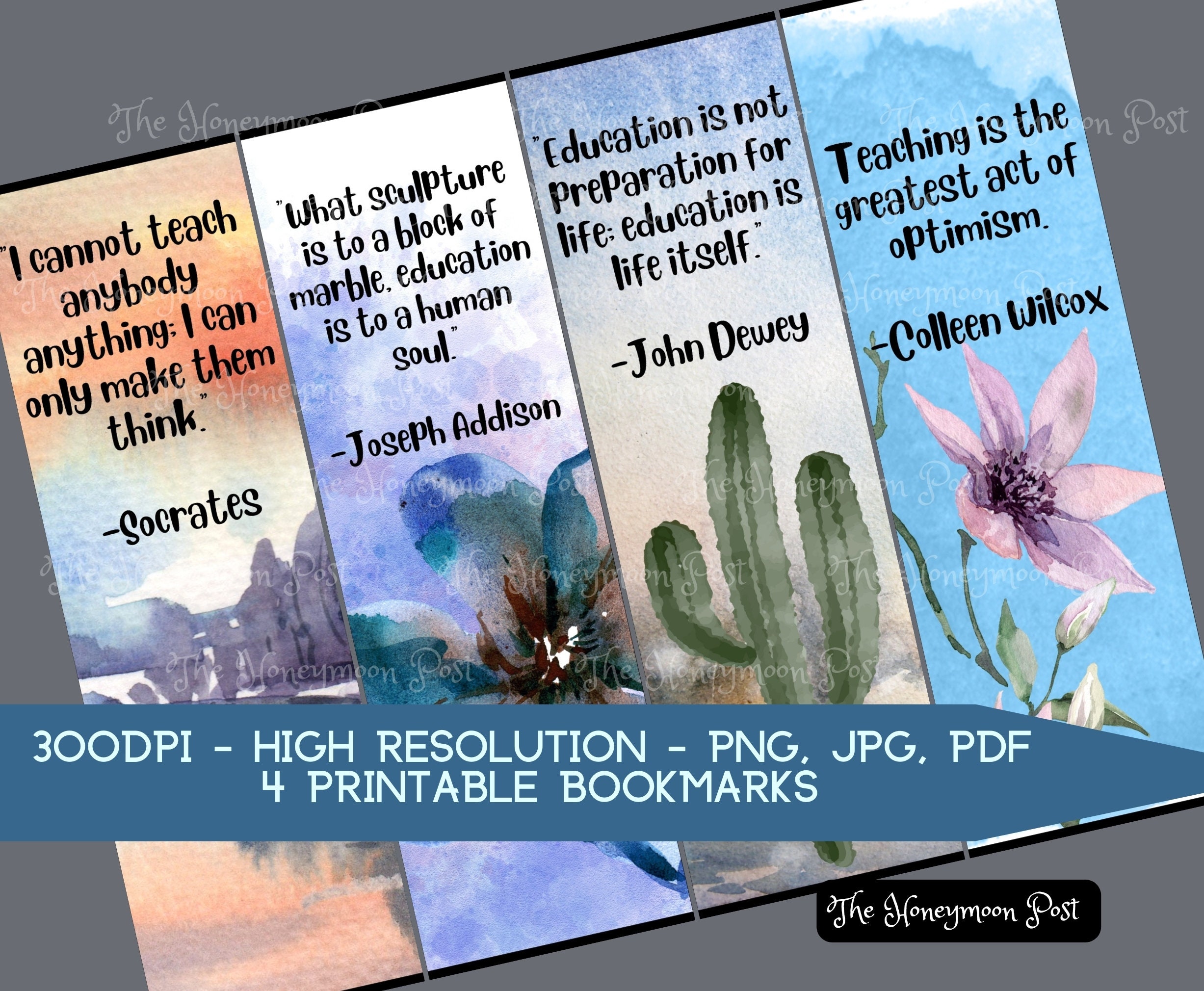 Instant DOWNLOAD, Digital Printable Teacher Bookmarks, 4 Inspirational ...