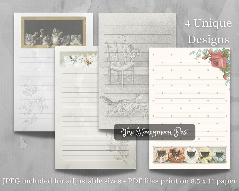 Instant Download Printable Stationery Paper Pack, Vintage Cat Design ...