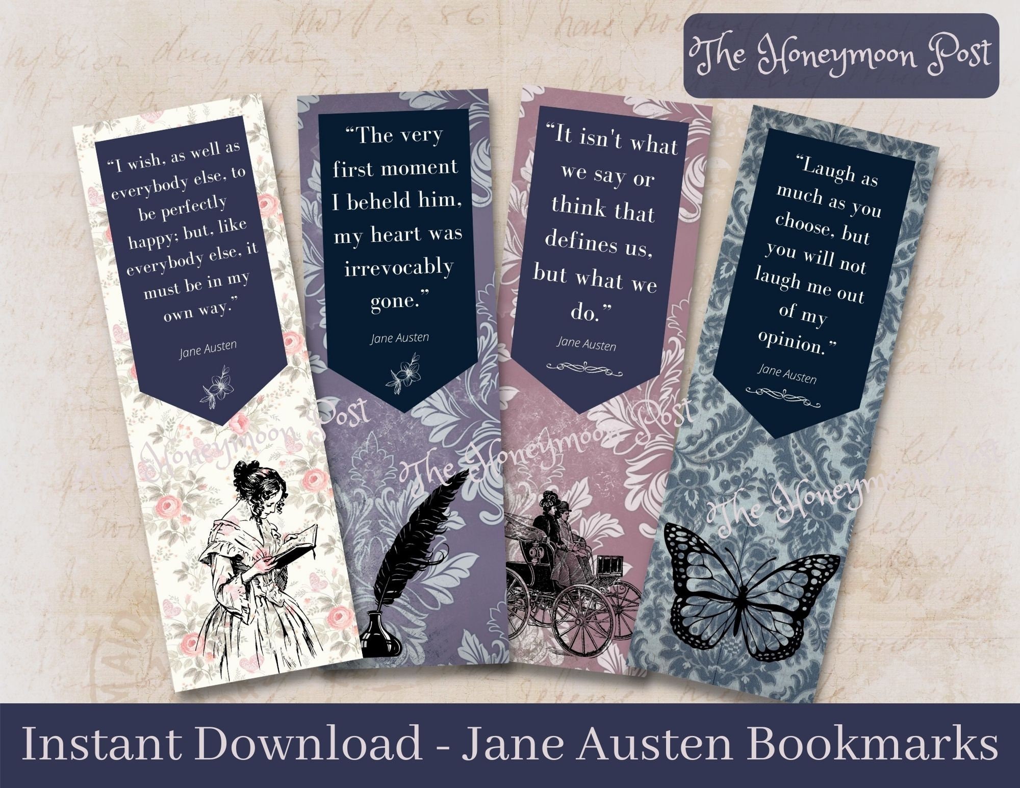 Instant Download Printable Bookmarks, Jane Austen Regency Inspired, Jpg ...