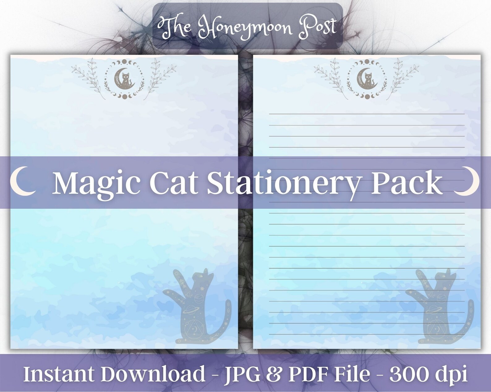Instant Download Printable Stationery Witchy Paper Pack, Blue Magic Cat ...