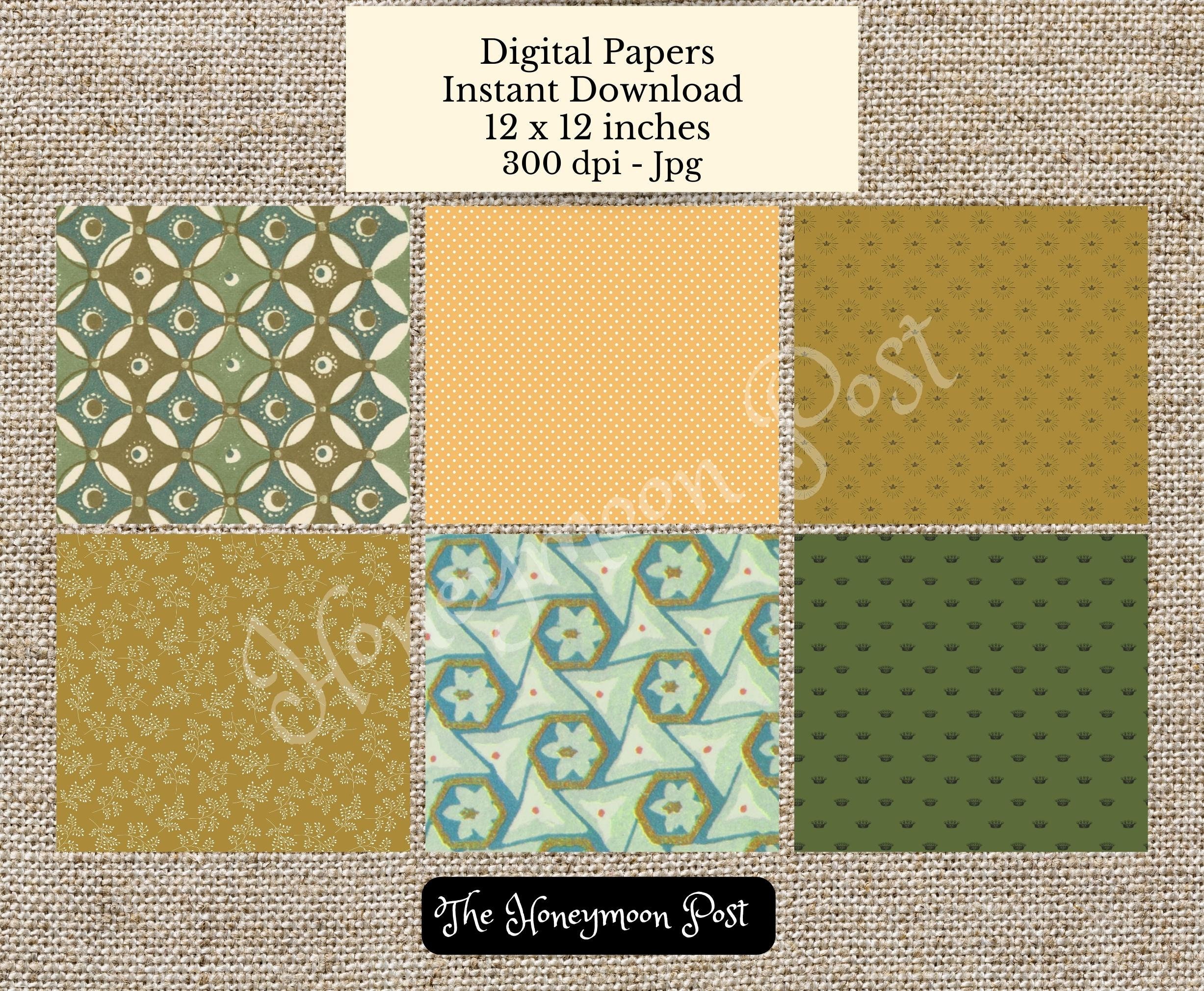 Instant Download Moss Green Digital Image Paper Pack, 12 Sheets ...