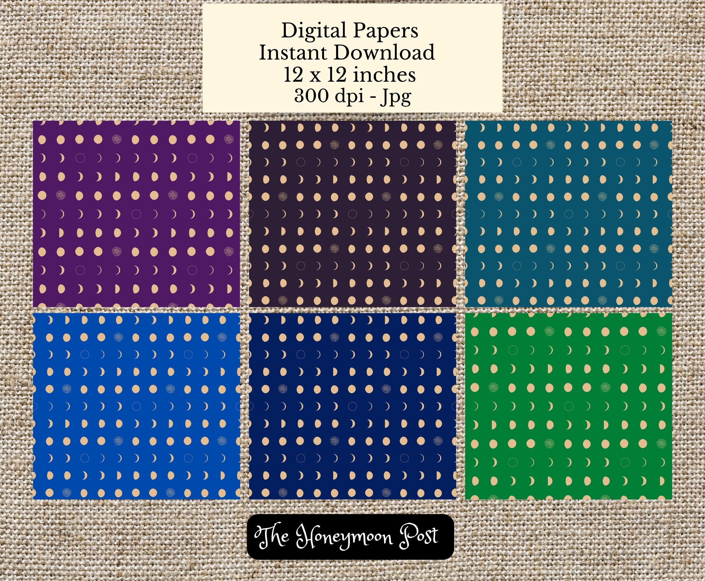 Instant Download Moon Phase Paper Pack 12 Sheets, Zodiac, Jewel Tone ...