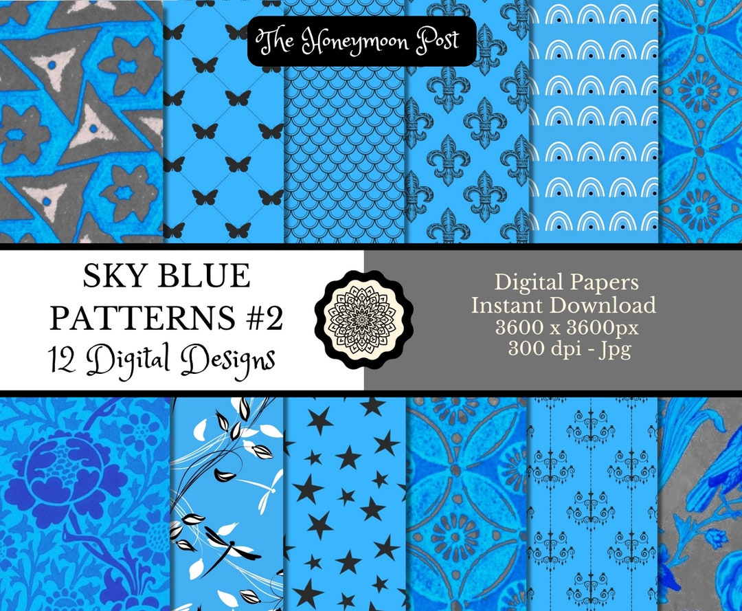 Instant Download Sky Blue Digital Paper 12 Sheets Mixed - Etsy