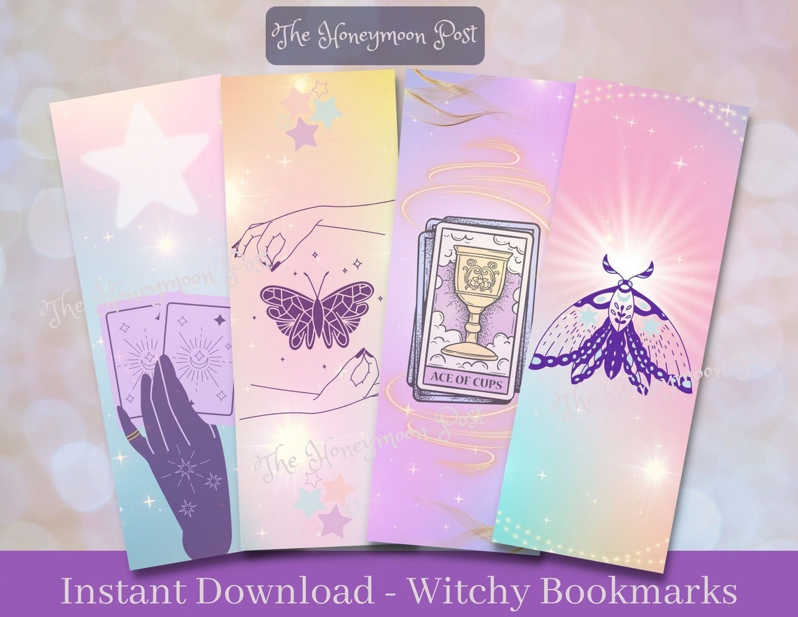 Instant Download Printable Witch Bookmarks, Pastel Witchy Magic Moon ...