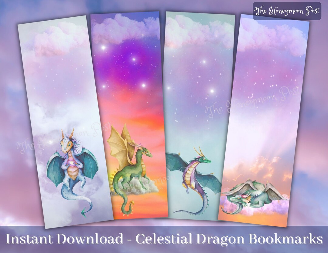 Instant Download Printable Bookmarks, Celestial Dragon Witchy Bookmarks ...