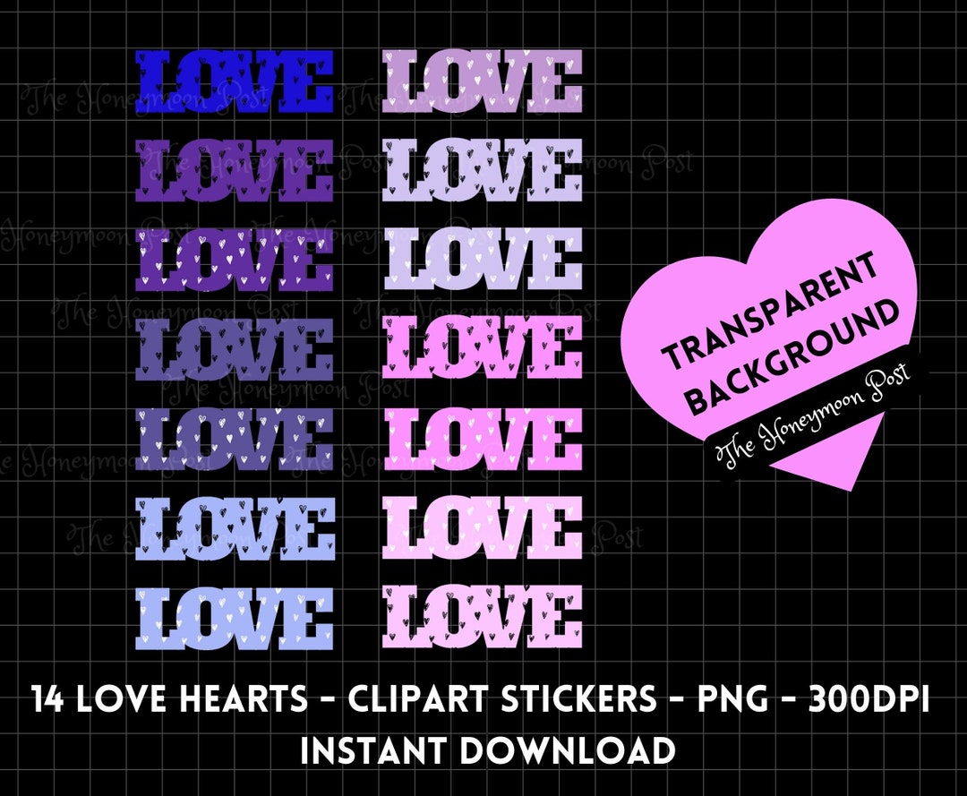 Instant DOWNLOAD - Digital Love, Hearts, 14 Sticker Images, Transparent ...
