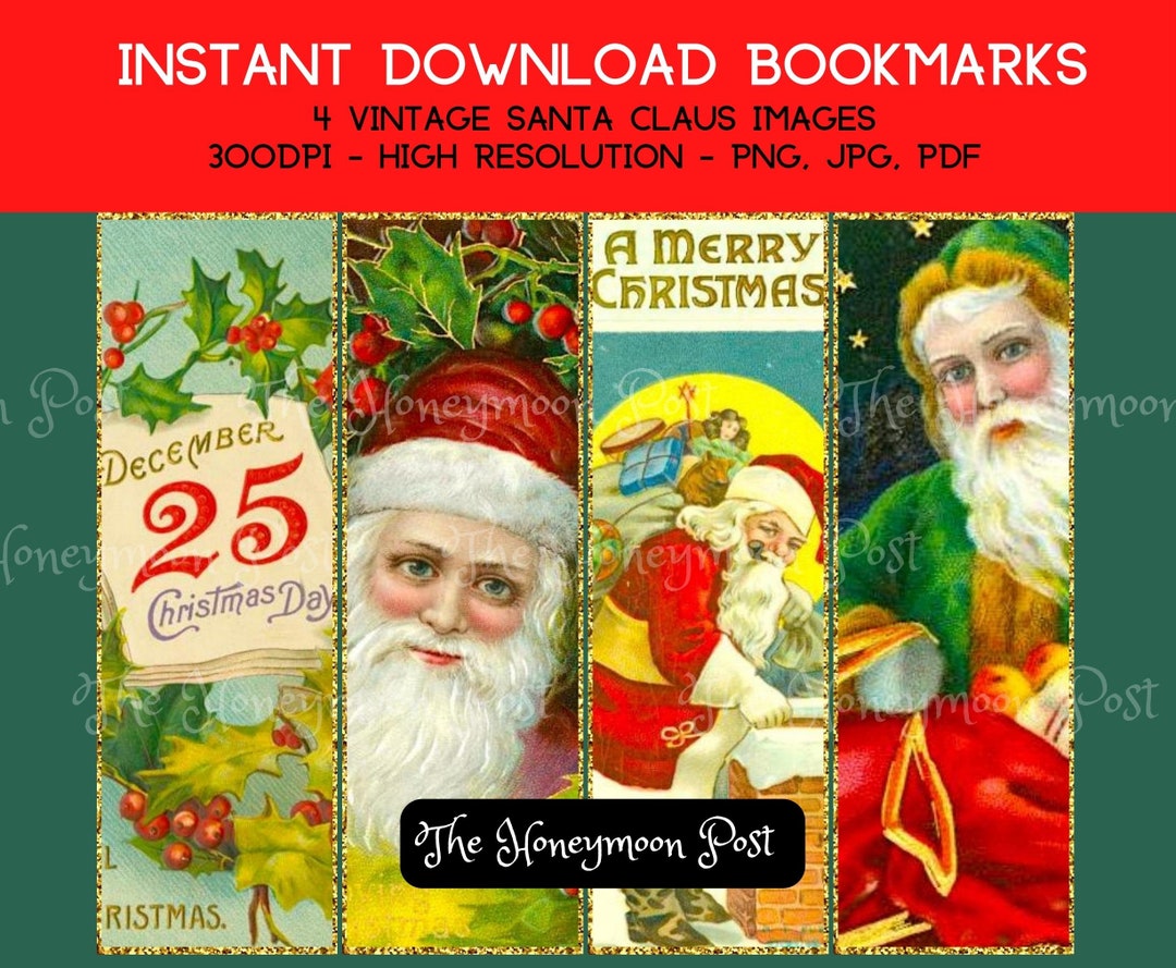 Instant Download Printable Santa Claus Christmas Theme Bookmarks ...