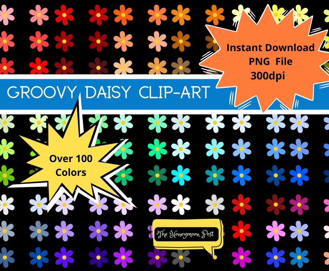 Instant DOWNLOAD Clip Art, Groovy Daisy Flowers, 108 Images, PNG ...