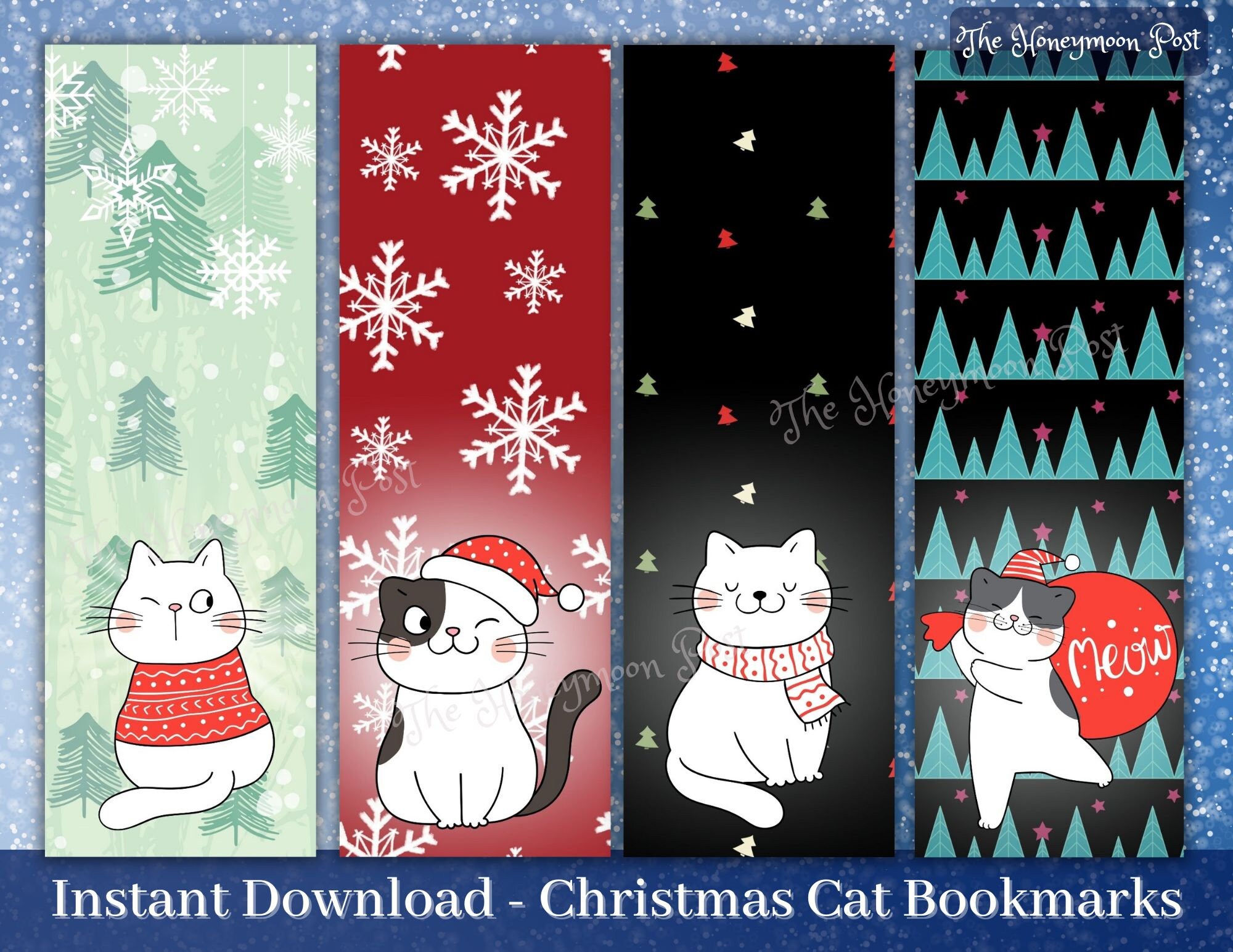 Instant Download Printable Bookmarks, Cute Christmas Cats Bookmarks ...