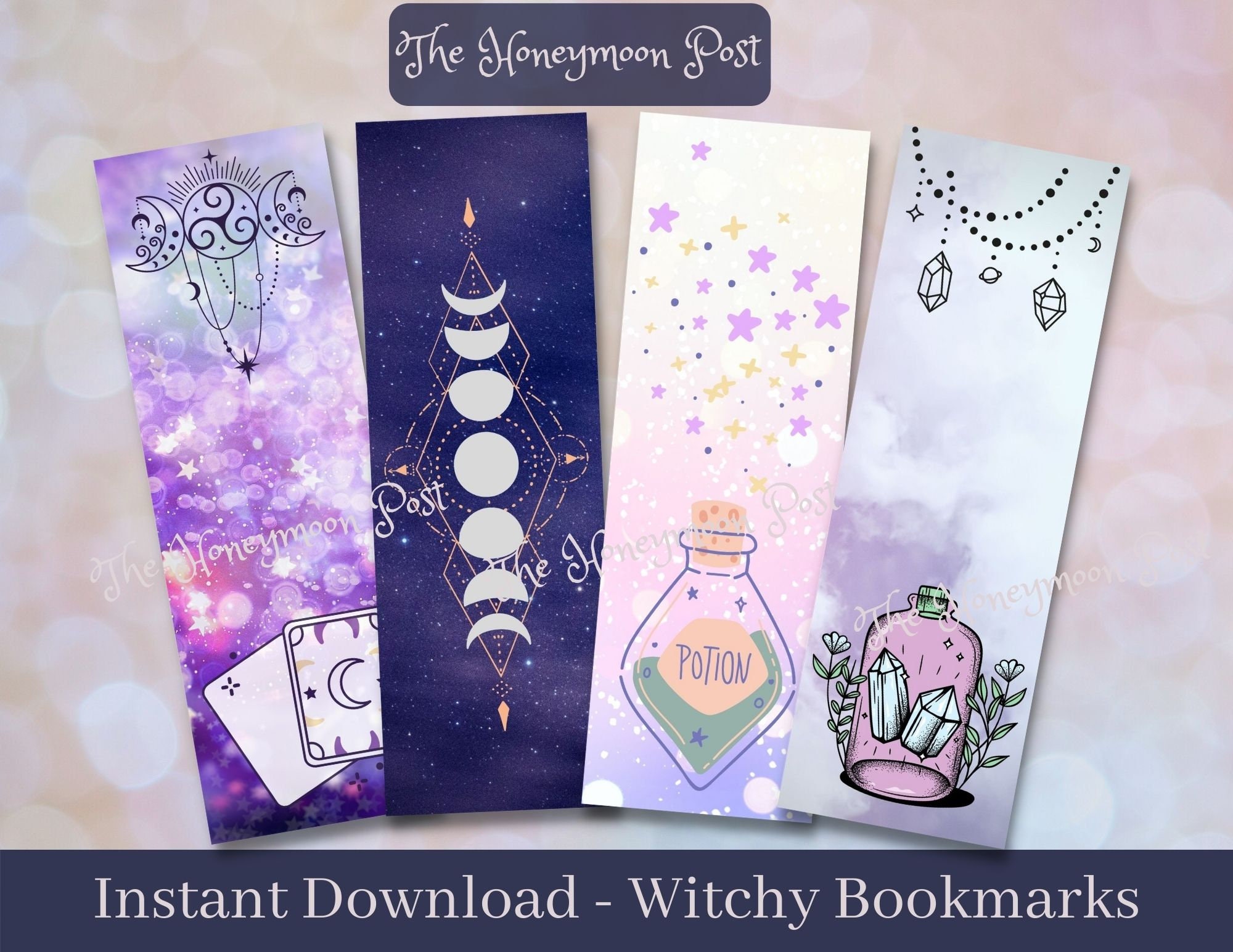 Instant Download Printable Witch Bookmarks, Witchy Magic Moon Bookmarks ...