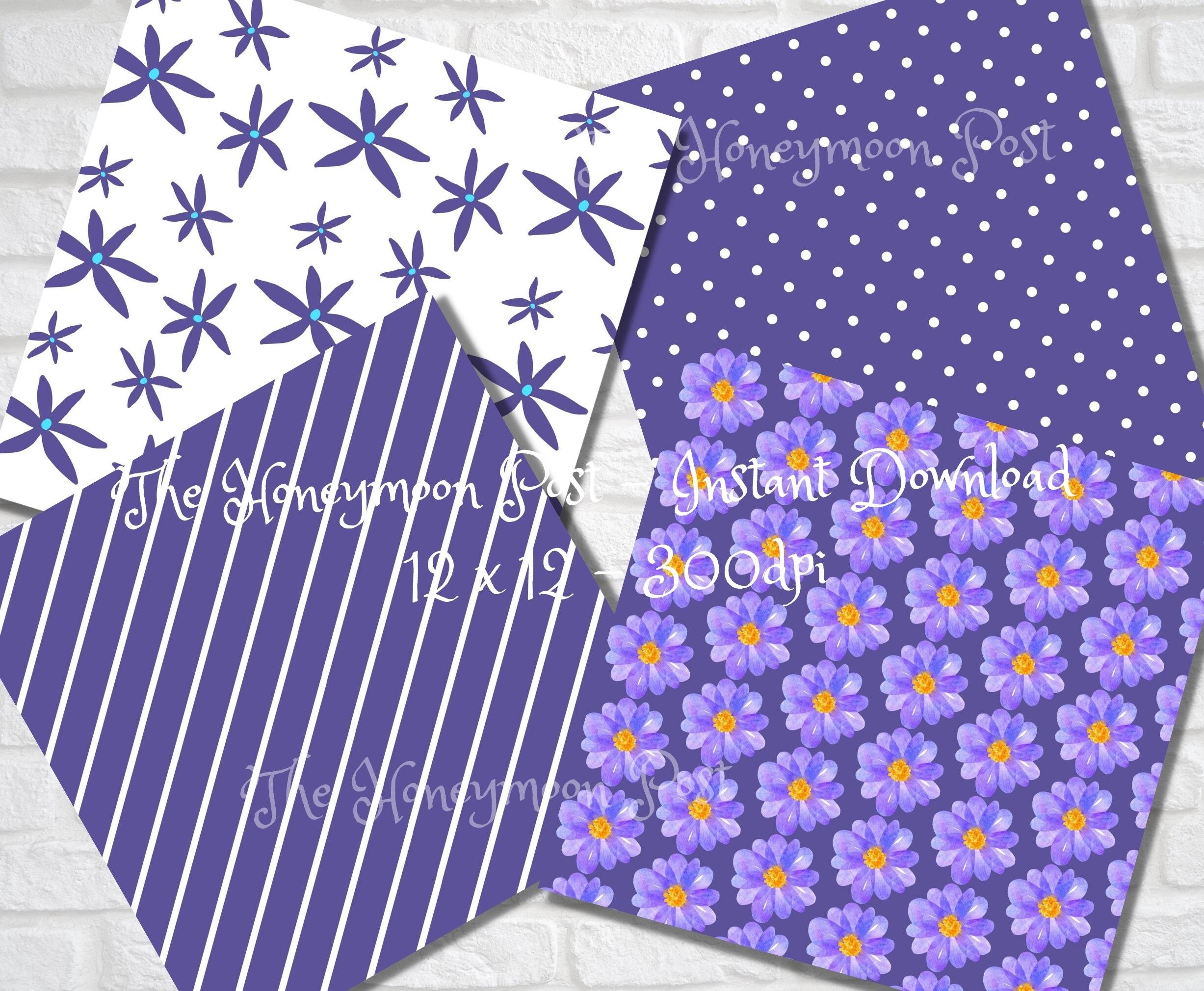 Instant Download, Pink Paper Pack, 24 Floral Stripe Dots Images ...