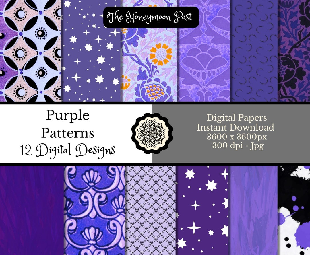 Instant Download, Purple Patterns, 12 Digital Image Paper Sheets ...