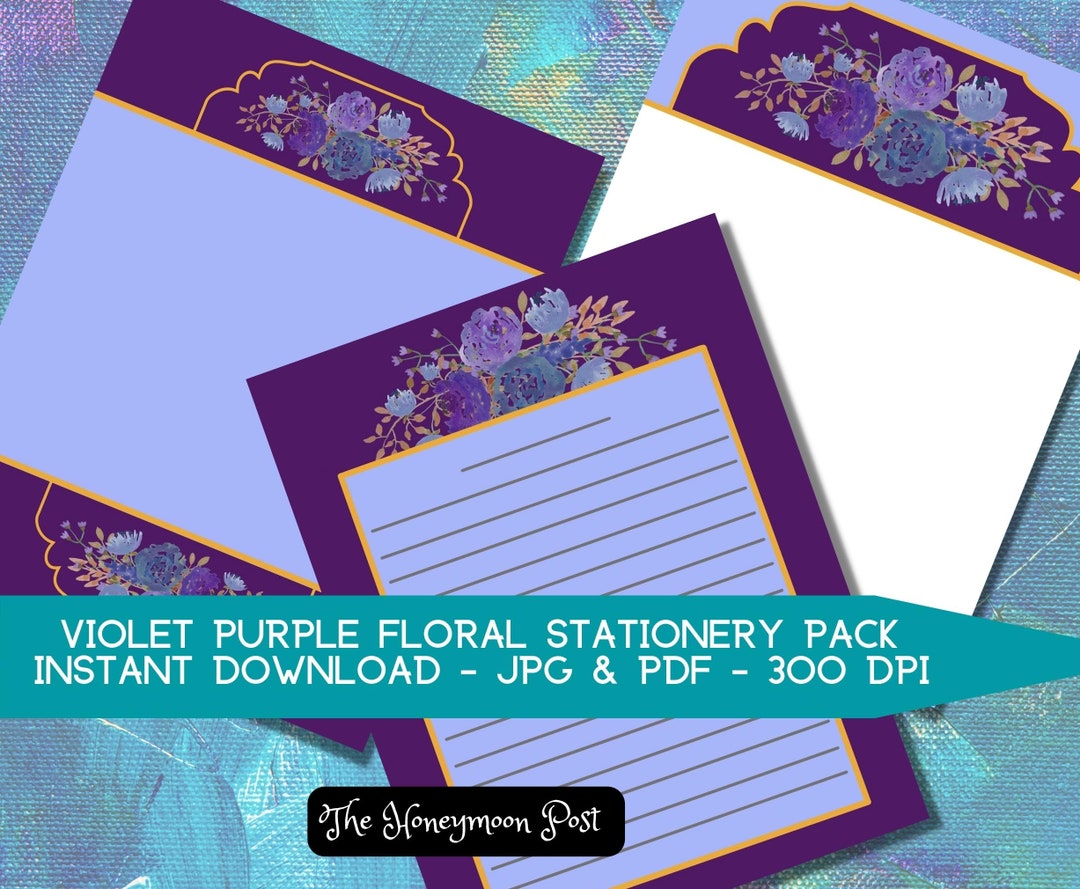 Instant DOWNLOAD Printable Stationery Paper Pack Violet Purple Flowers ...
