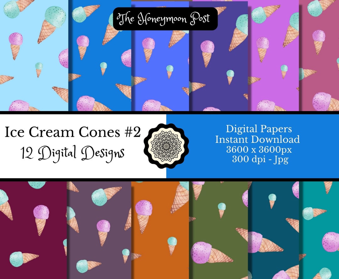 Instant Download Ice Cream Cone Digital Image Paper Pack 12 Vibrant ...
