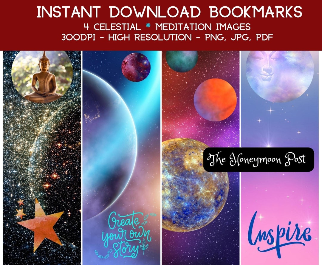 Instant Download Printable Celestial, Meditation, Yoga Theme Bookmarks ...