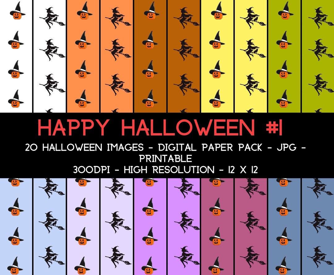 Instant Digital Download Paper Pack Happy Halloween Witch Pumpkin ...