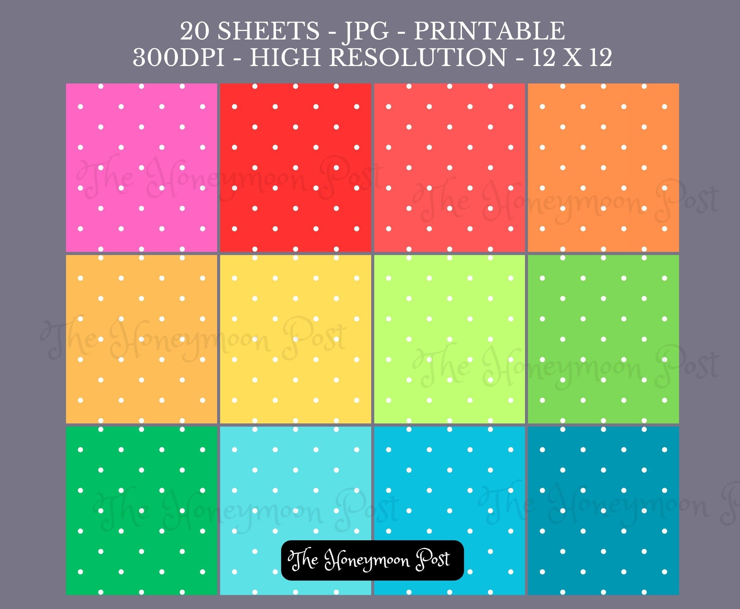 Instant Download, Polka Dot Background Paper Pack, Rainbow Colors ...