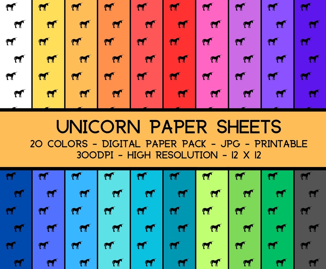 Instant Download, Unicorn Background Paper Pack, Rainbow Colors ...