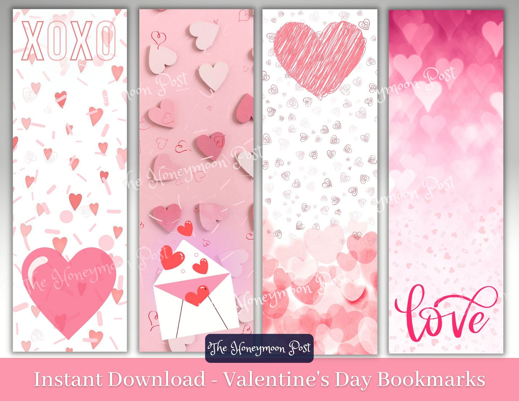 Instant Download Printable Bookmarks, Valentine's Day Hearts Bookmarks ...