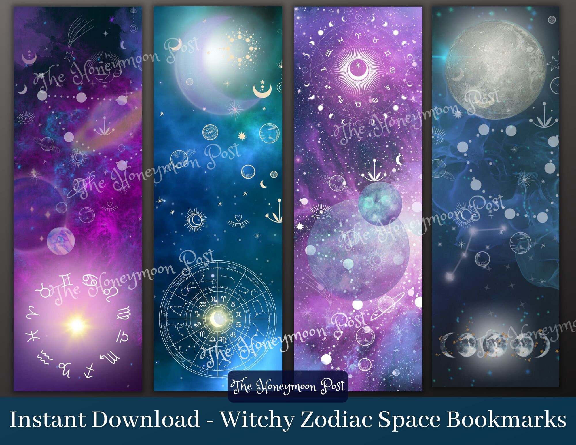 Instant Download Printable Witchy Bookmarks, Celestial Zodiac Space ...