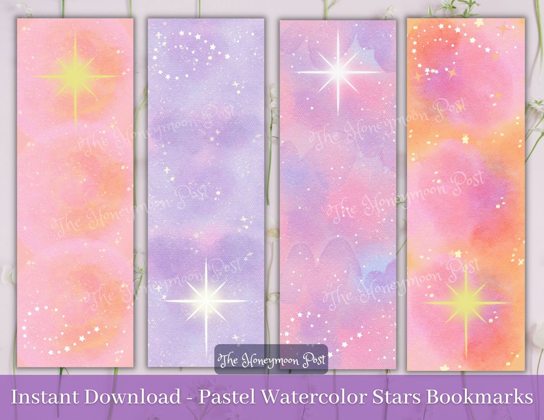 Instant Download Printable Bookmarks, Pastel Watercolor Celestial Stars ...