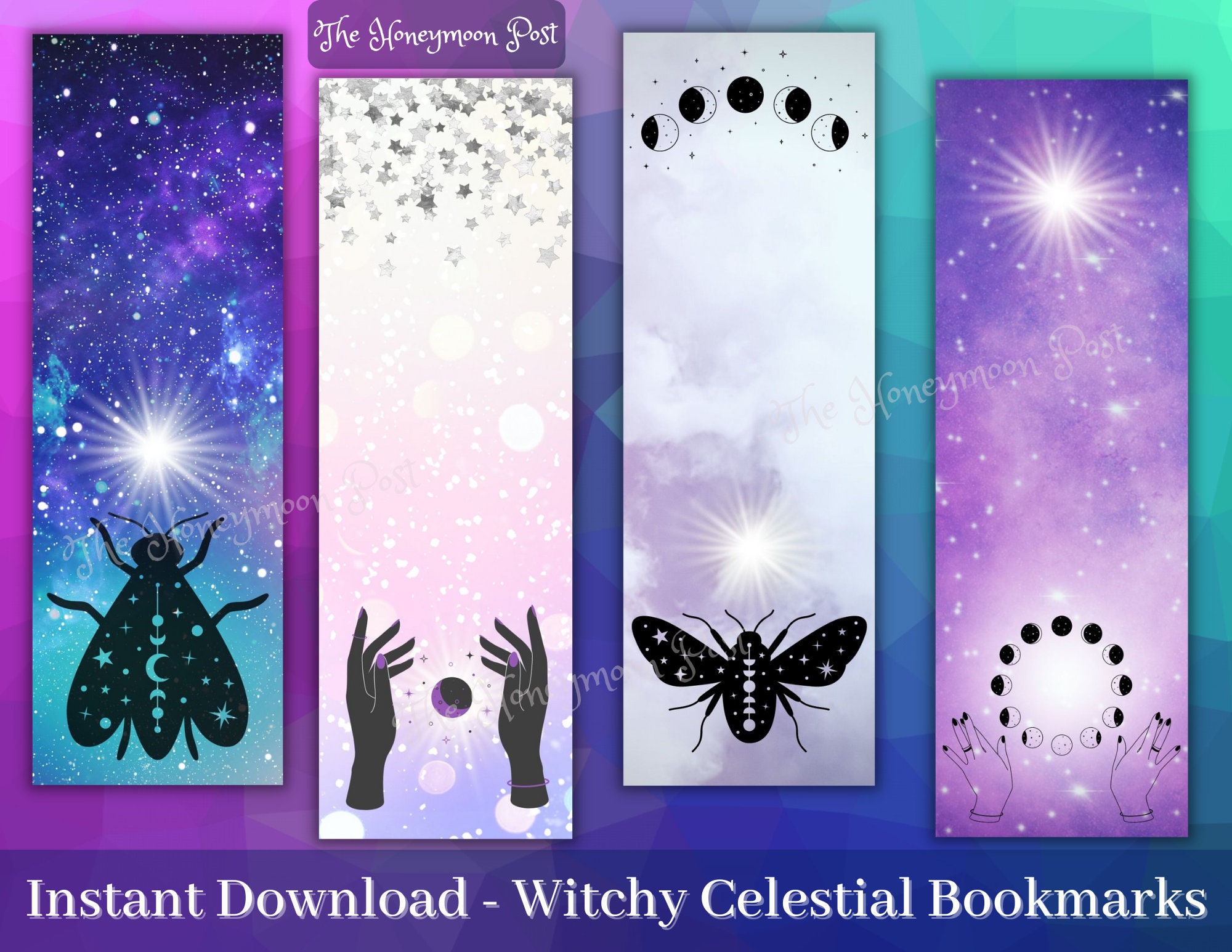 Instant Download Printable Witch Bookmarks, Celestial Witchy Magic Moon ...