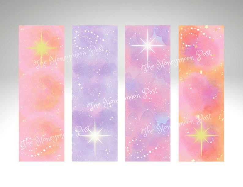 Instant Download Printable Bookmarks, Pastel Watercolor Celestial Stars ...