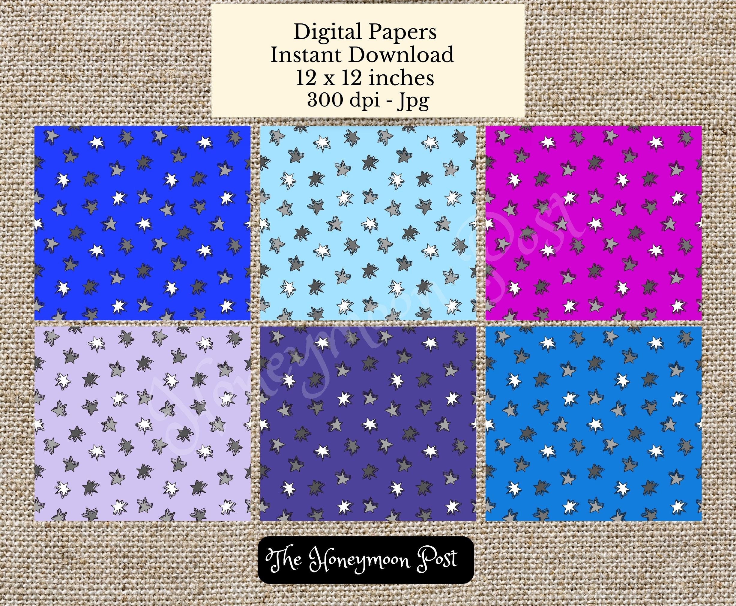 Instant Download Doodle Stars Digital Image Paper Pack 12 Blue & Purple ...