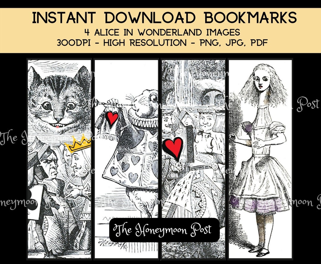 Instant Download Printable Alice in Wonderland Theme Bookmarks, Vintage ...