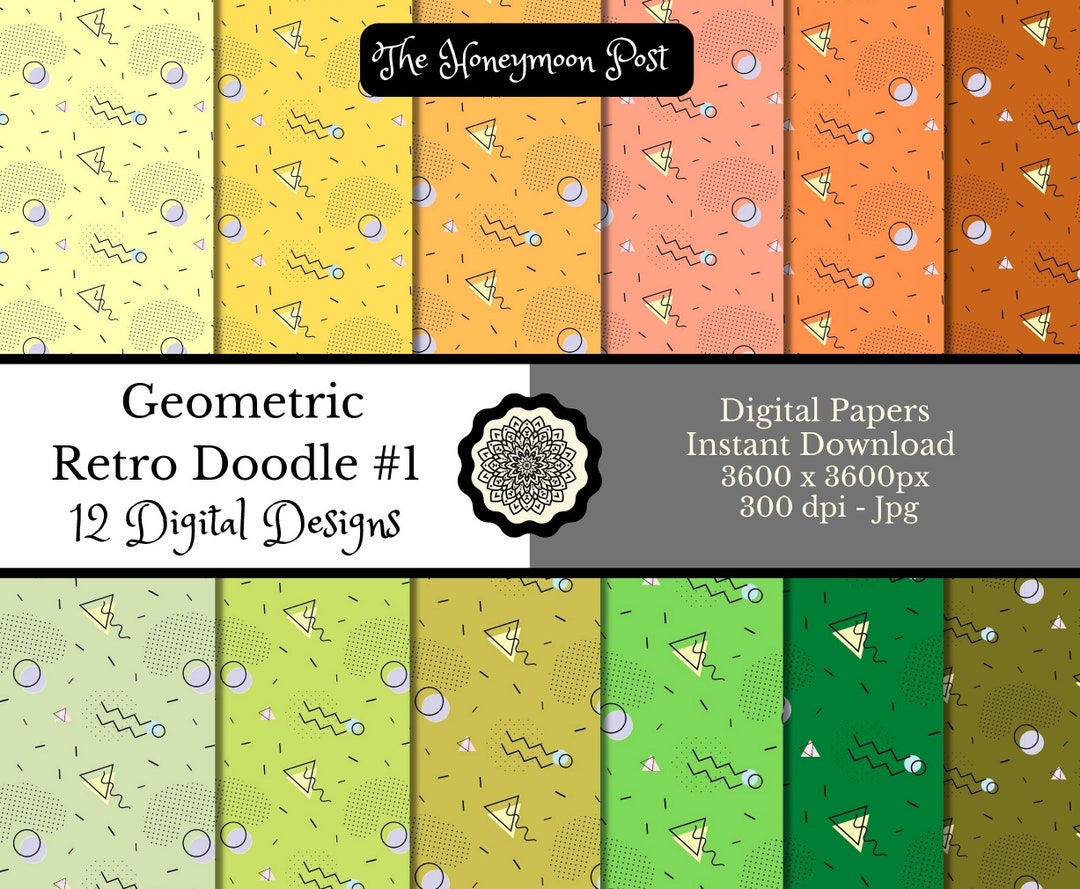 Instant Download Retro 1980s Digital Paper, 12 Sheets, Yellow Orange ...