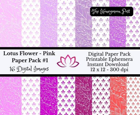 Instant Download Lotus Flower Paper Pack 16 Sheets Pink | Etsy